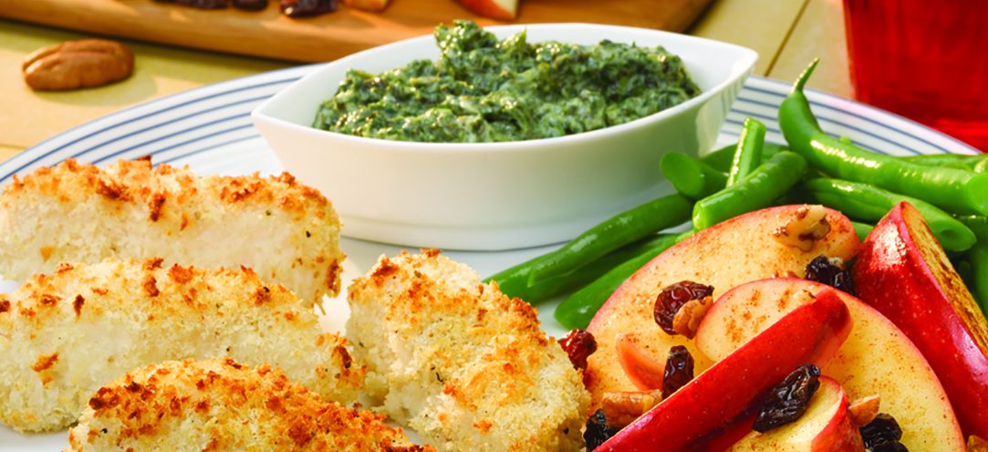 Easy Oven Fish Sticks with Spinach Basil Dipping Sauce and Spiced ...