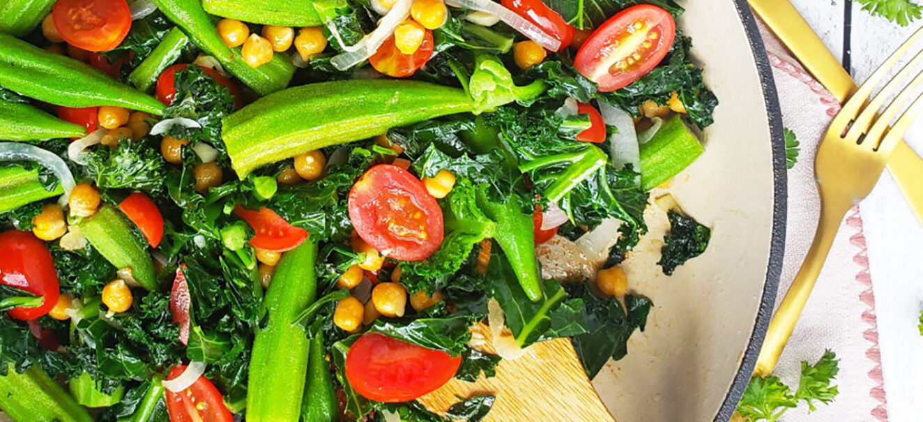 Sautéed Kale With Chickpeas, Okra & Tomatoes Recipe - Have A Plant